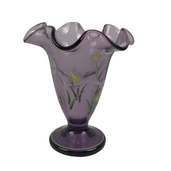 Fenton | Accents | Fenton Fluted Purple Vase Handpainted Gods Light Is ...